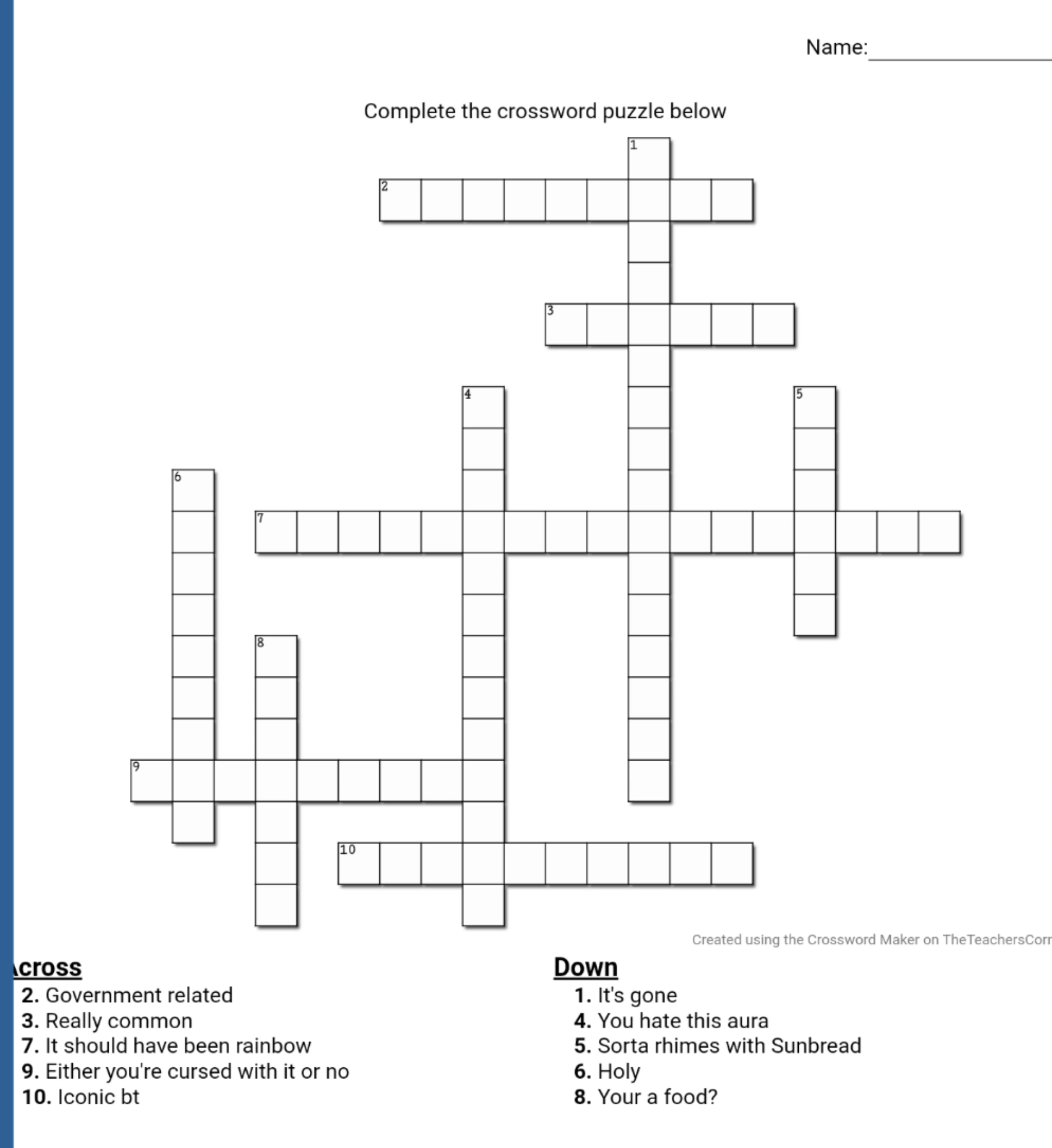 Sol's RNG crossword | Fandom