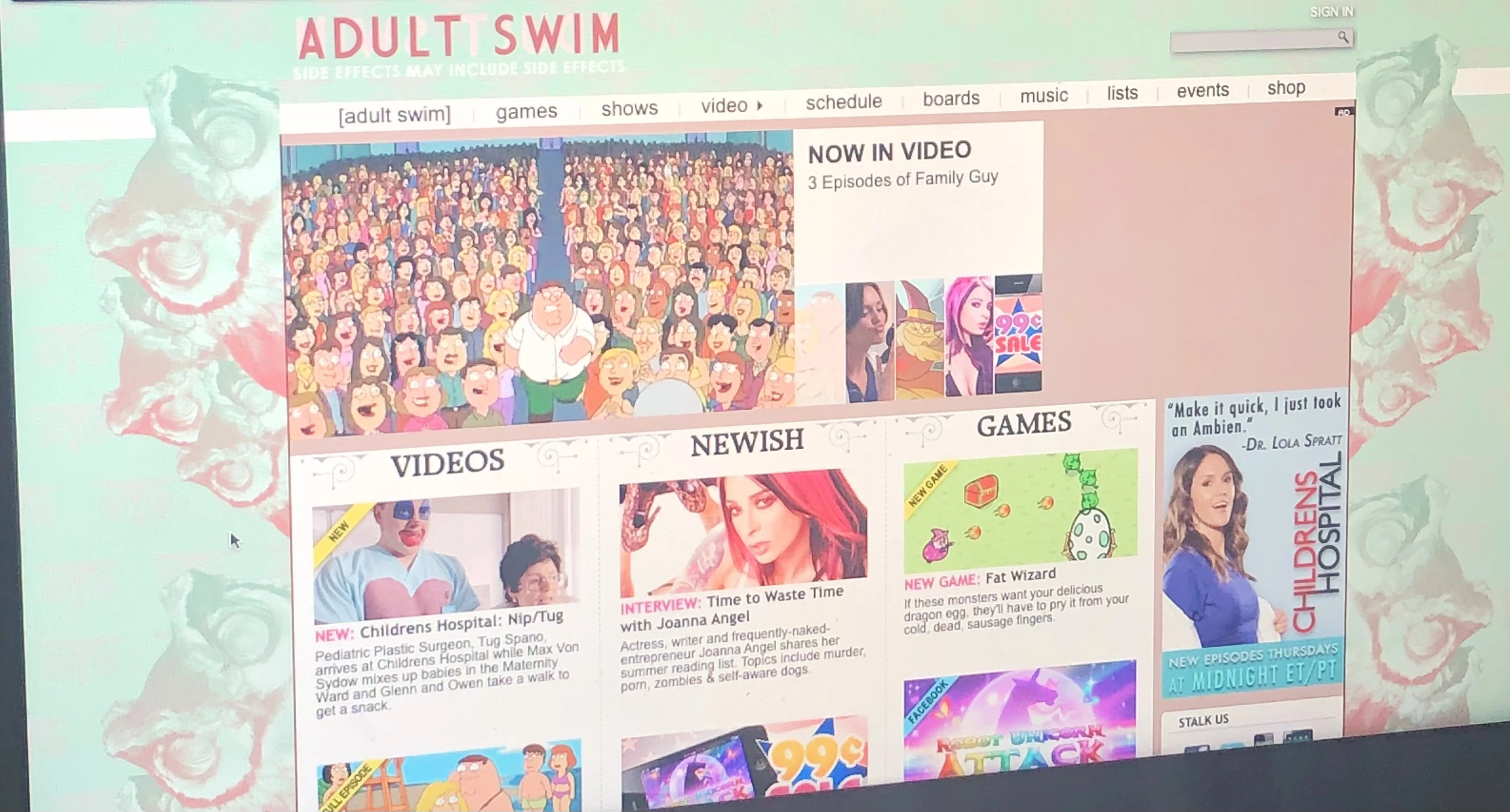 I got a rare-ish screen shot of the adult swim website back in 2011 ...