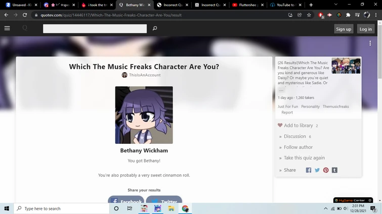 i took the tmf character quiz.... | Fandom