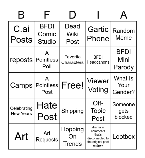 BFDI Wiki Bingo Additions (Part 2!) | Fandom