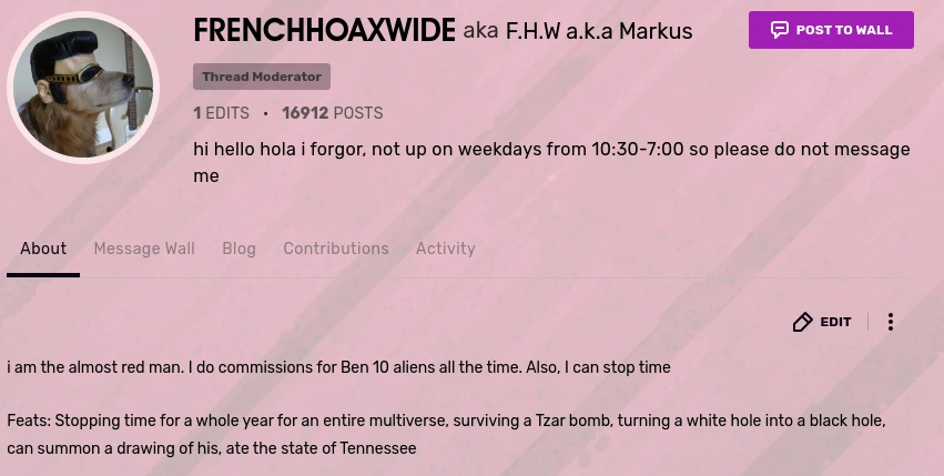 Woah didn't know French was the thread mod of that wiki | Fandom