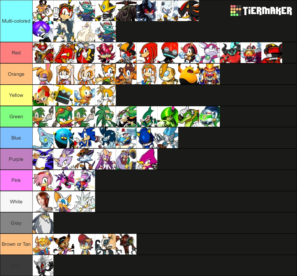 Sonic Characters Sorted By Color | Fandom