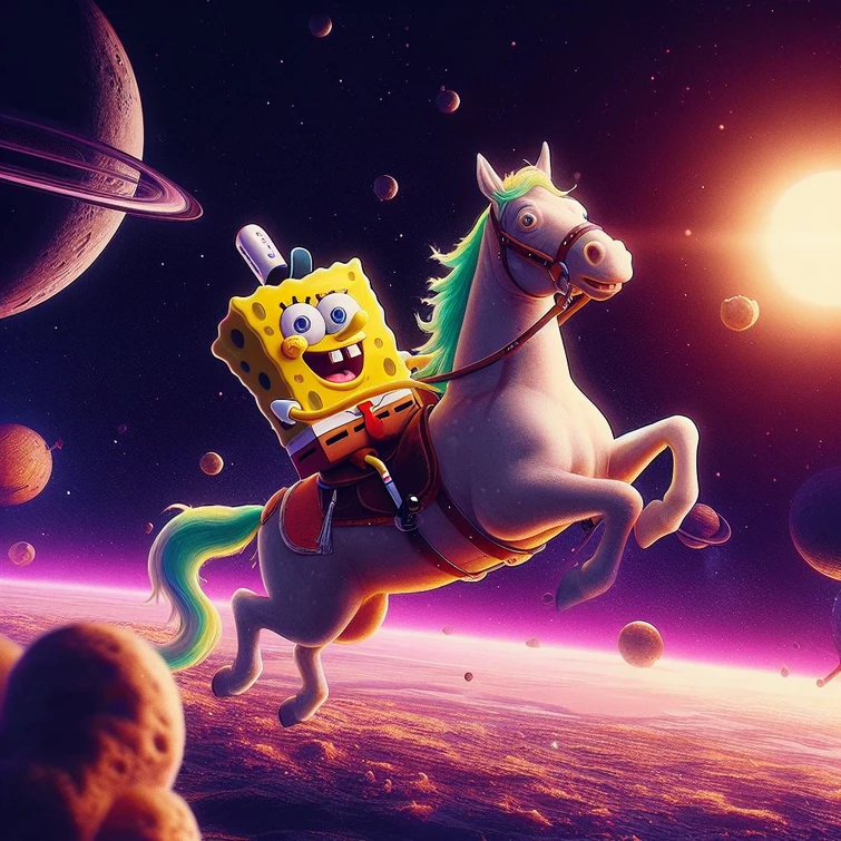 Some AI Art of SpongeBob Riding a Horse in Outer Space | Fandom