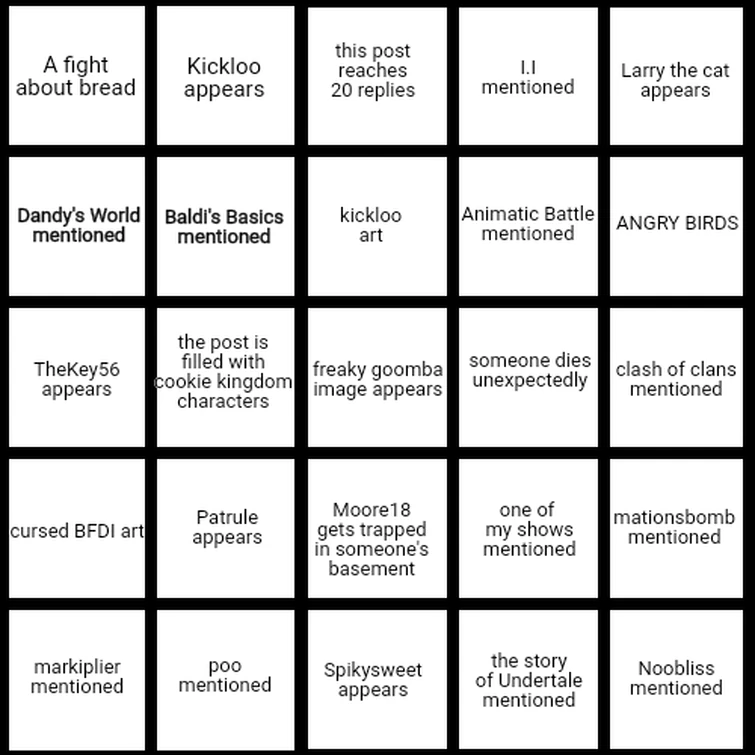 BFDI Wiki Bingo | Fandom