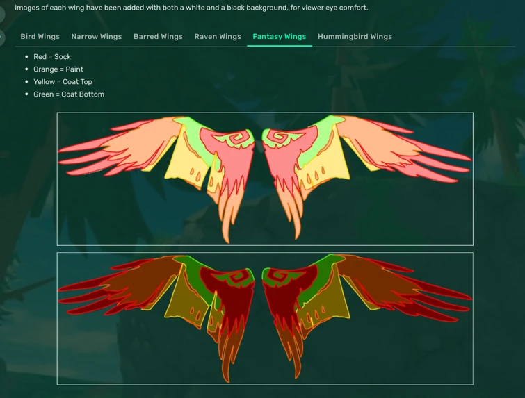 Starting to drop some wing colouration guides on the wing page! More ...