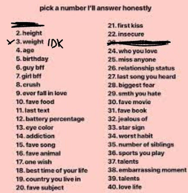 Pick A Number And I ll Answer Honestly my First Trend 0 Fandom