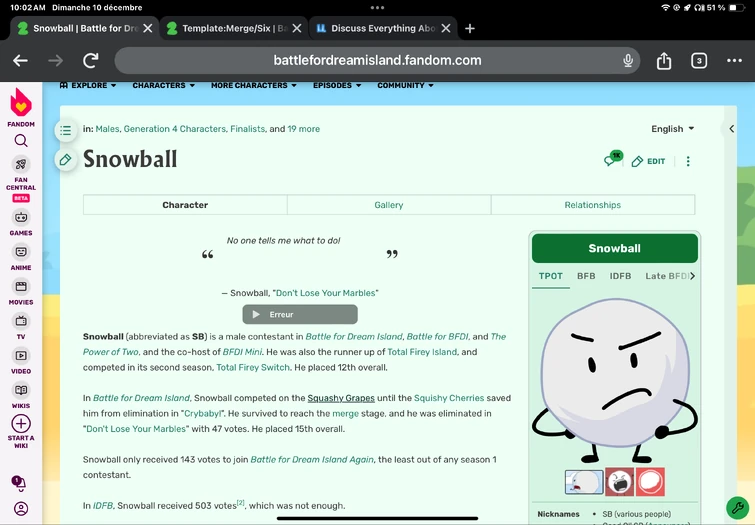 Day 10, Trying to find Christmas related things on BFB wiki, Snowball ...