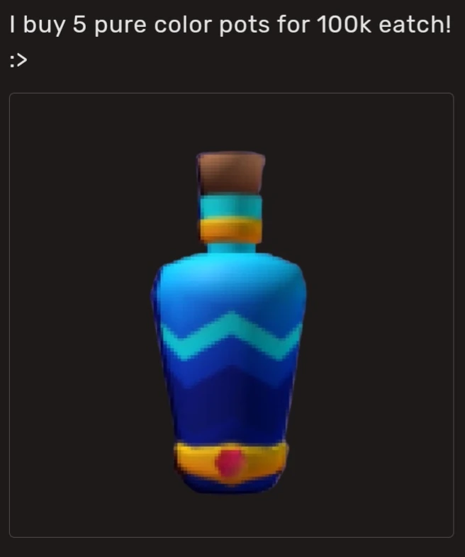 I buy pure color pots for 100k! And I exchange two partial pure color ...