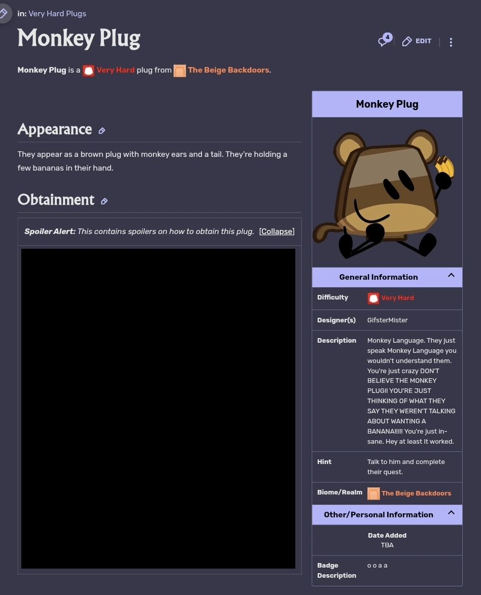 I updated Monkey Plug's page because it hasn't been edited since 2023. | Fandom