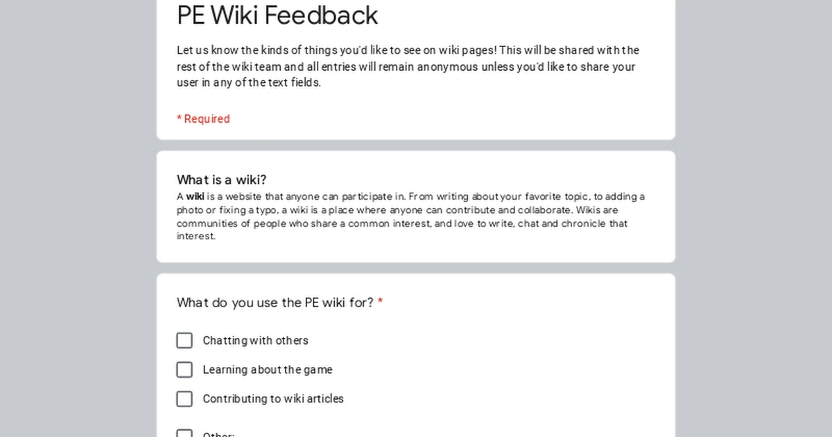 PE Wiki Feedback? | Fandom