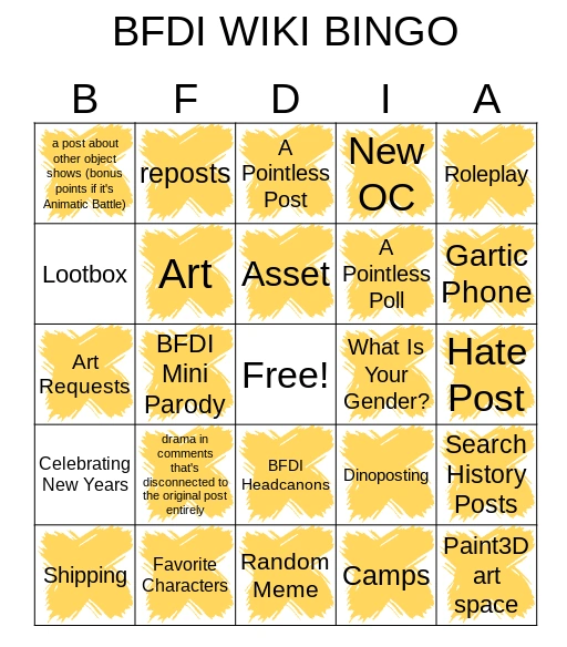 My BFDI WIKI BINGO card! | Fandom