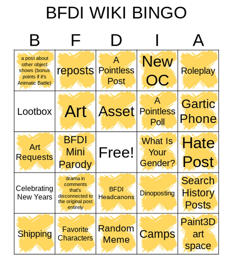 My BFDI WIKI BINGO card! | Fandom