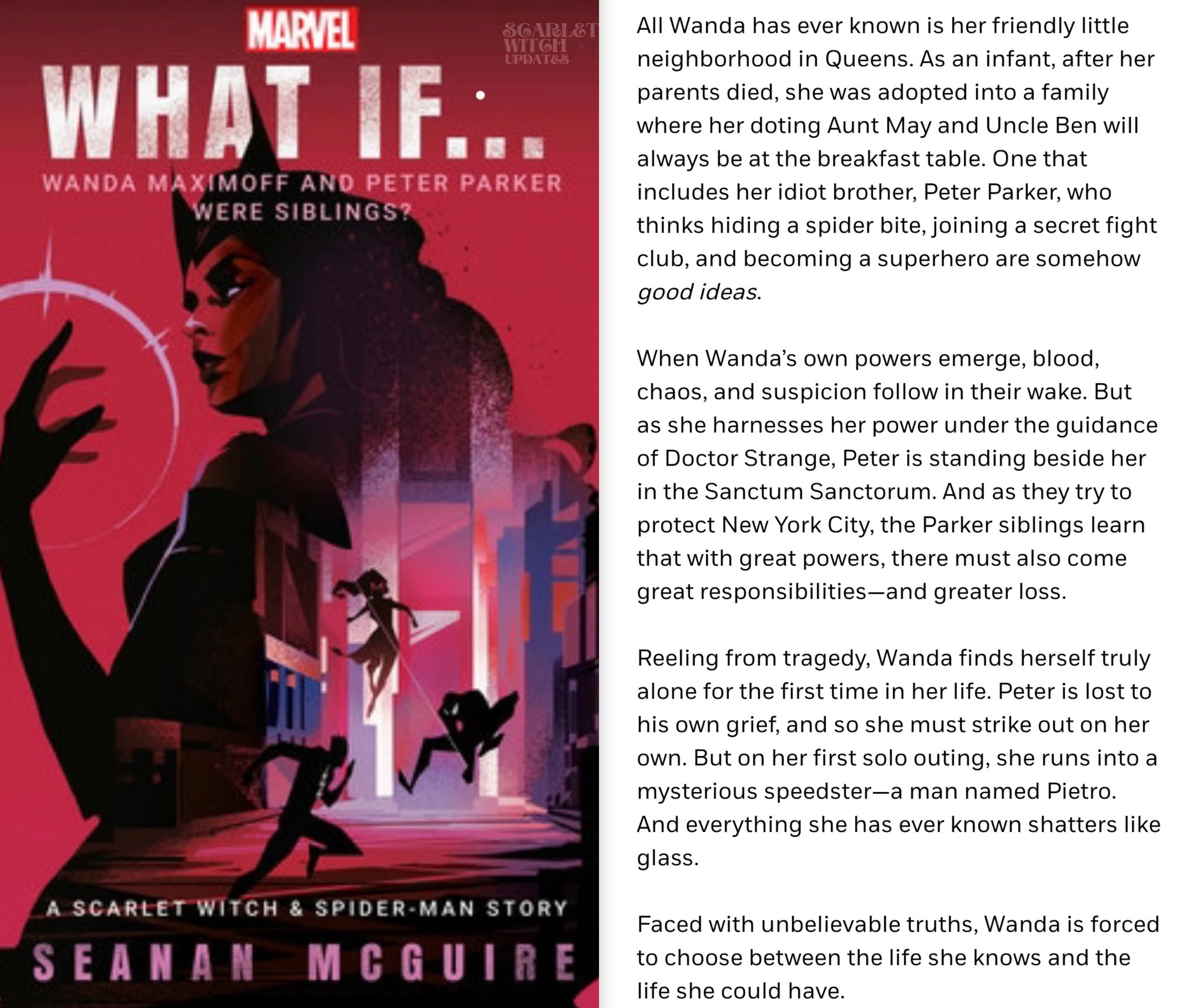 The cover and synopsis of ‘What If... Wanda Maximoff and Peter Parker ...