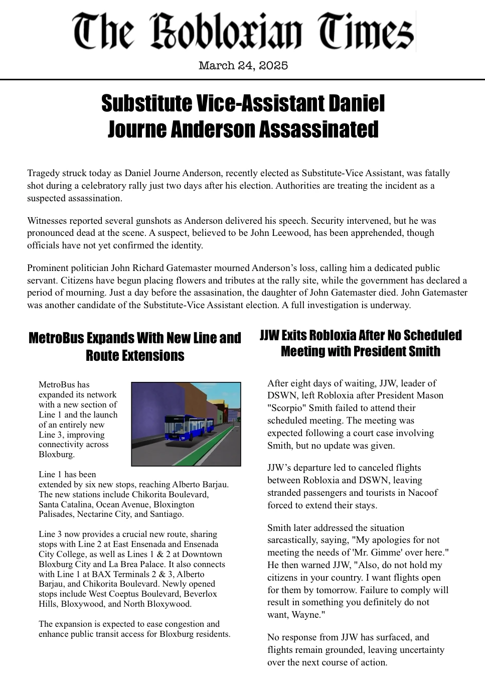 The Robloxian Times: March 24, 2025 | Fandom