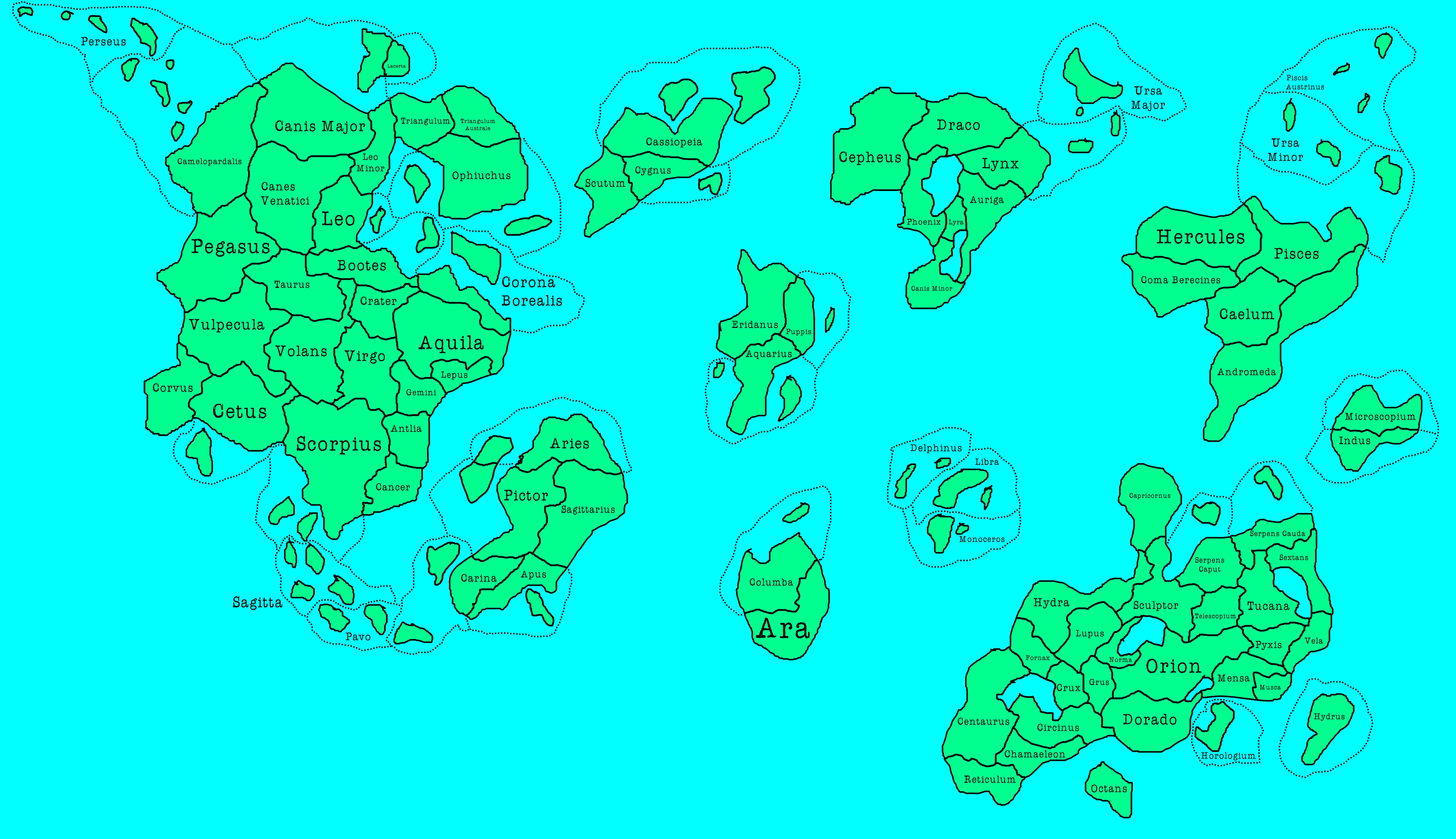 Forma planet but bad (with 88 constellations name, sea border and land ...