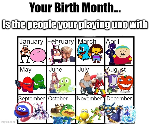 Your birth month is the people your playing uno with | Fandom