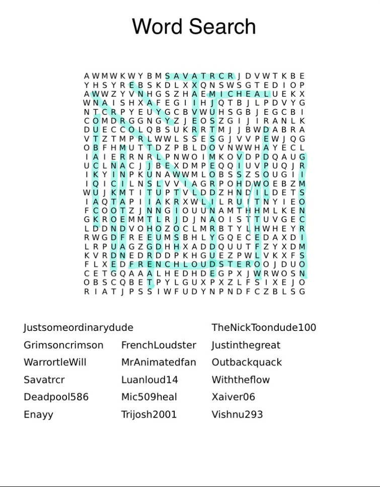 TLH wiki users word search!!! | Fandom