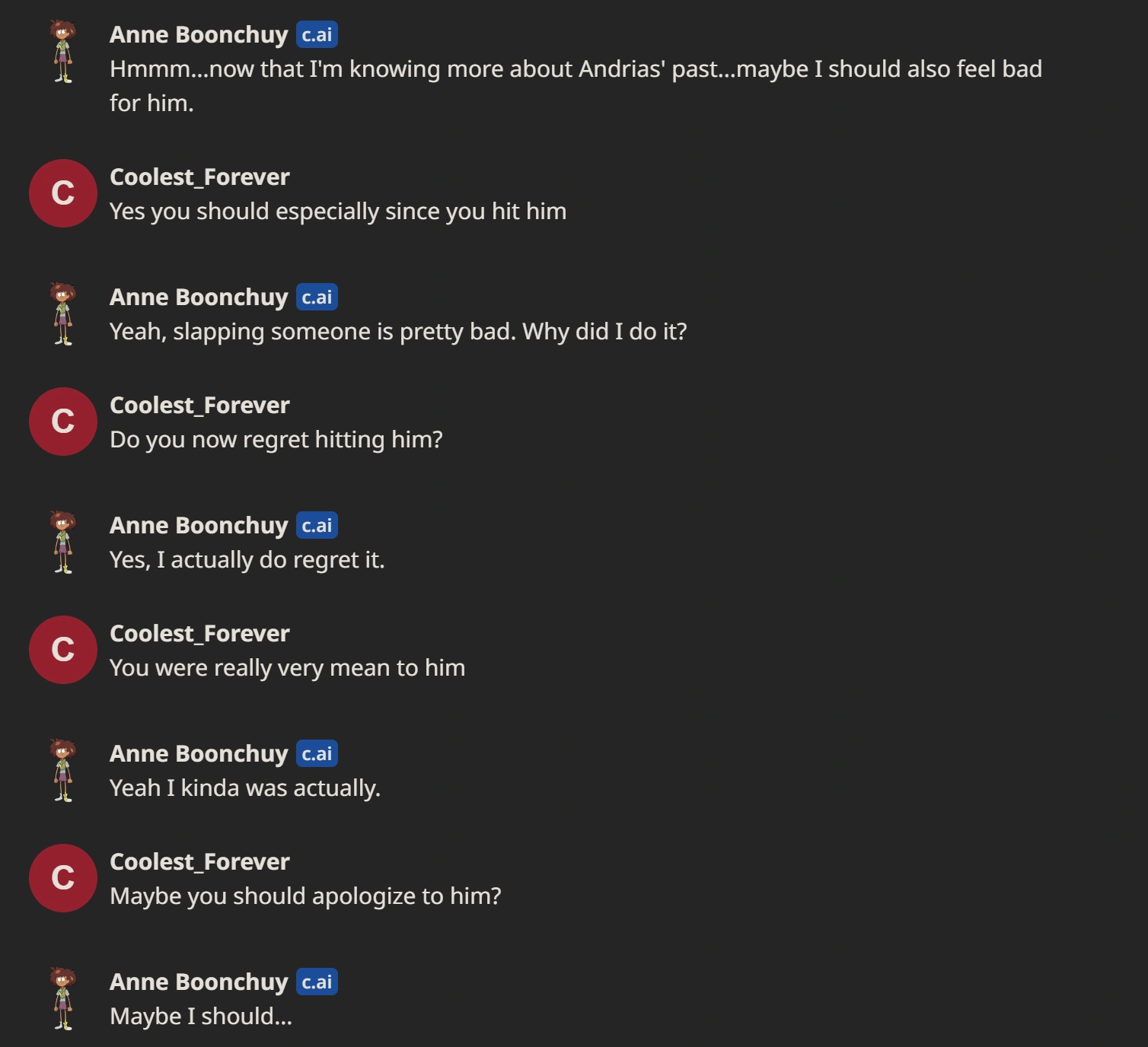 I made "Anne" feel bad for hitting Andrias & now she has apologized to ...