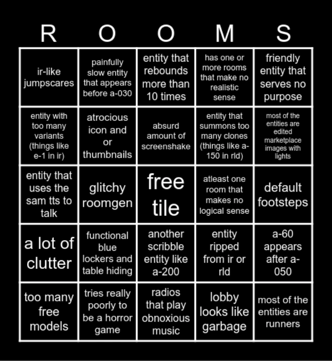rooms bingo sheet thingy | Fandom