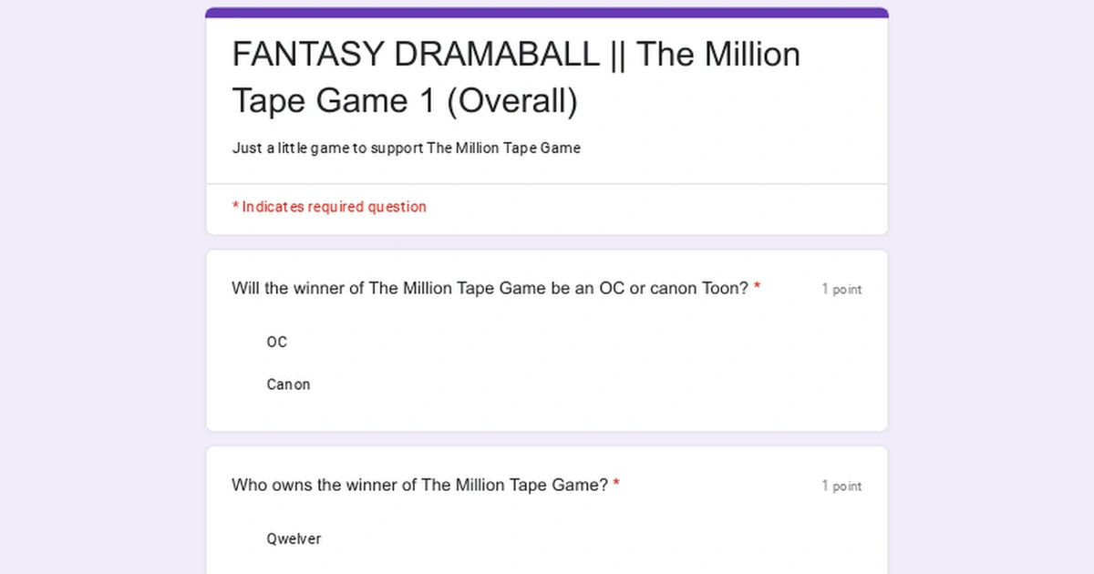 teehee google form for The Million Tape Game season 1 | Fandom