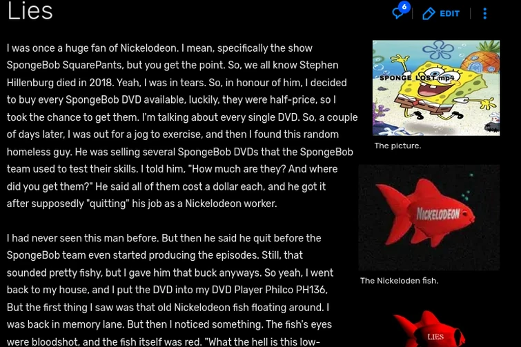 Turns out somebody added my Lies Fish take into the actual fucking page ...