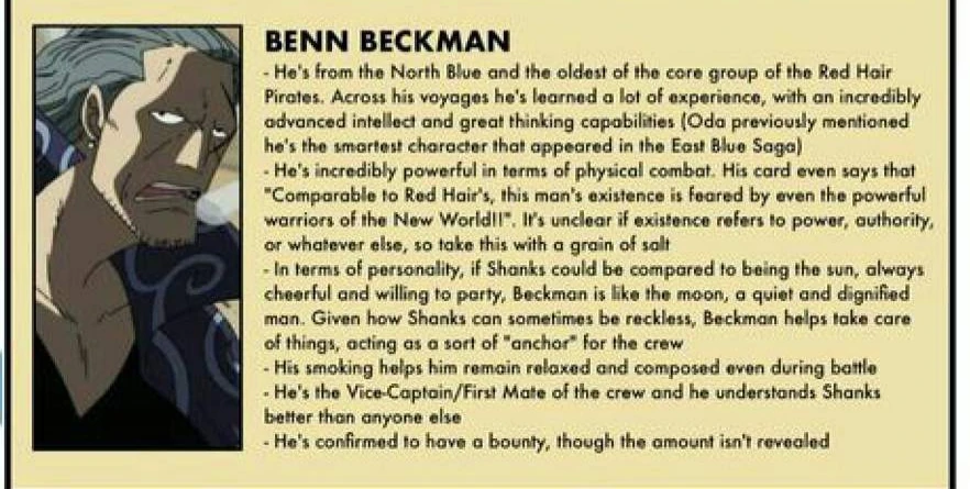 Benn Beckman du niveau de Shanks. | Fandom