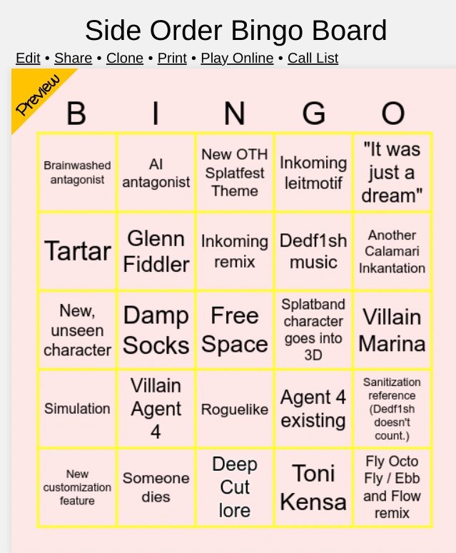Side Order Bingo Board | Fandom