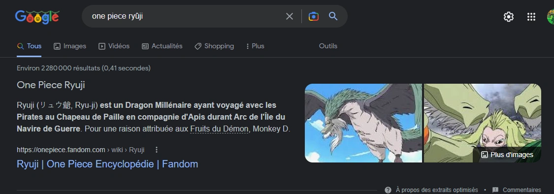 Vous voyez l'arc de l'Île Du Bateau De Guerre avec tout ce qui est Ryuji de je sais pas quoi ...