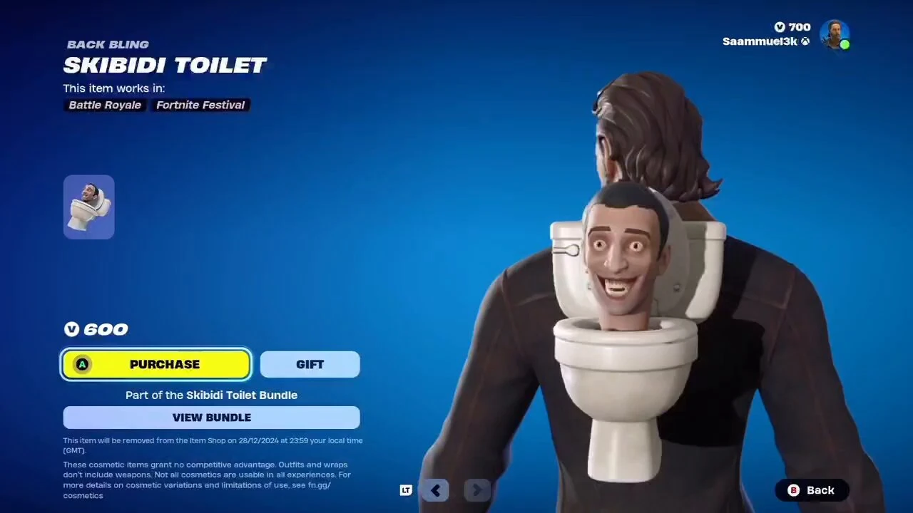 Fortnite has released a ‘Skibidi Toilet’ back bling | Fandom