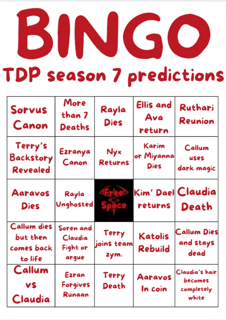 Day 24 waiting for season 7: Bingo Card | Fandom