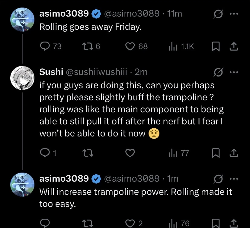 Noooooo ima miss rolling, atleast we get a trampoline buff | Fandom