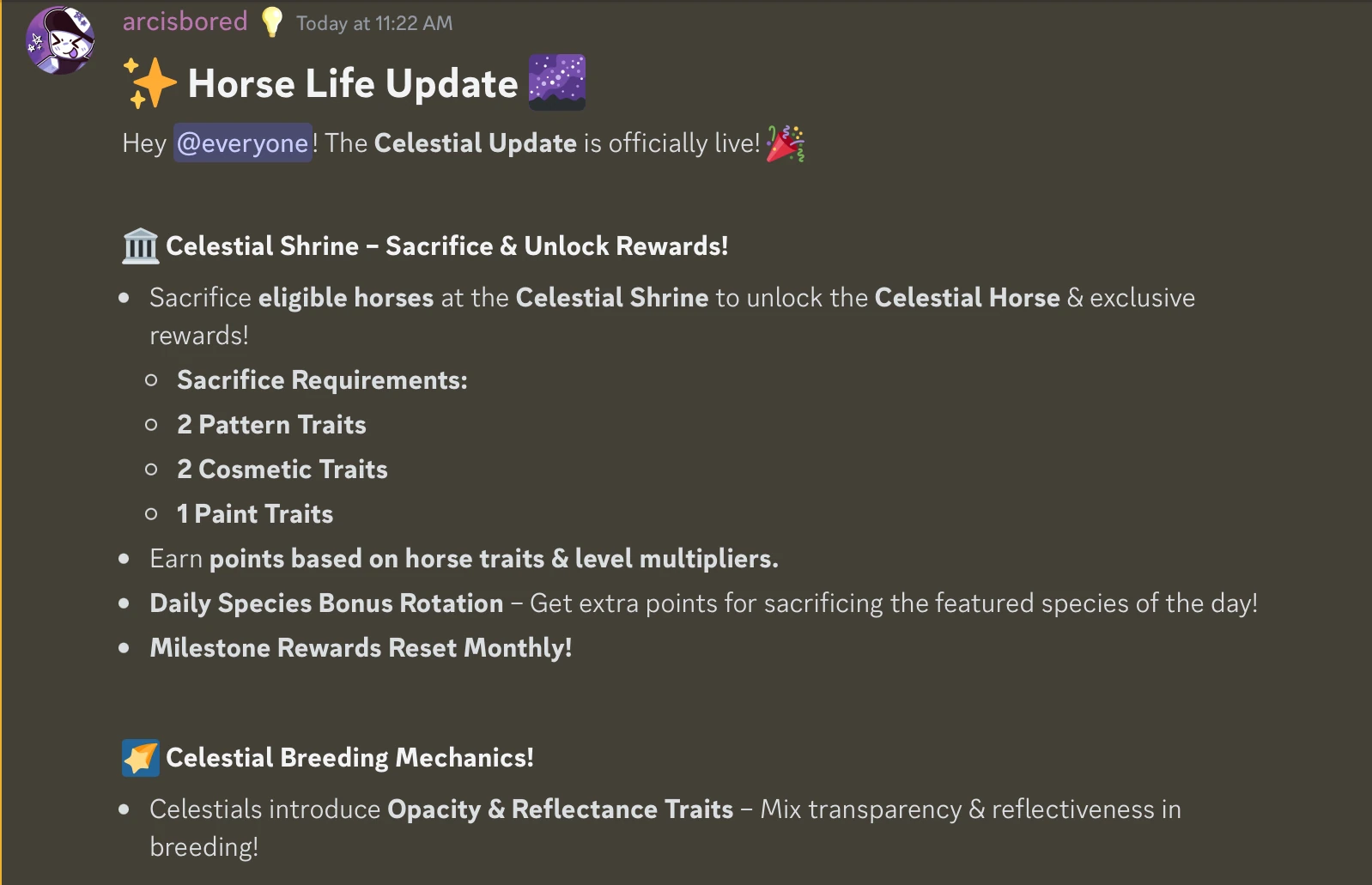 Celestial Species Release — Discord Update Log (08/03/2025) | Fandom