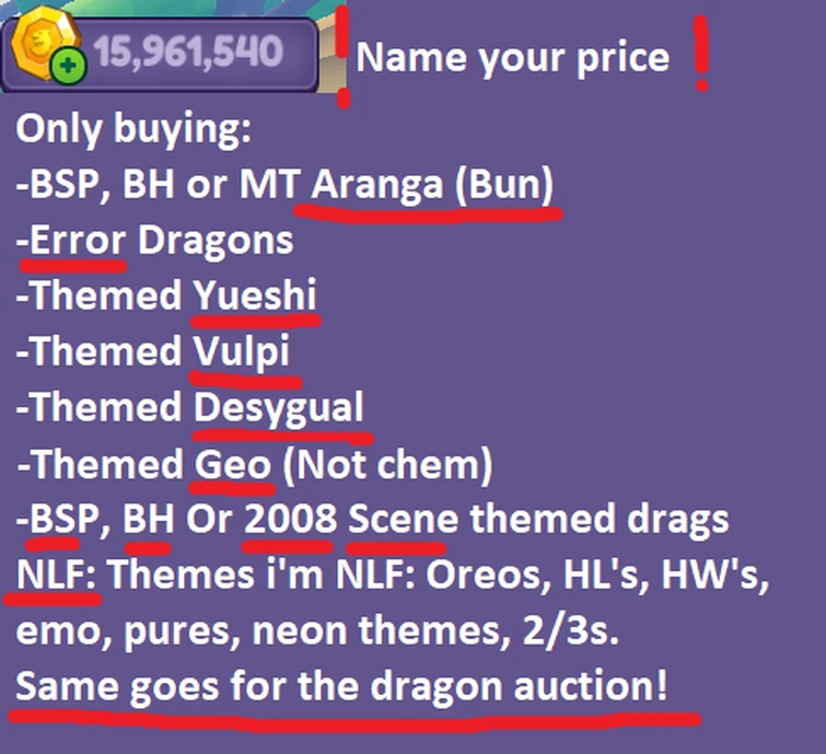 Trading/selling/swapping Dragons + Mut pots + reverse auction | Fandom