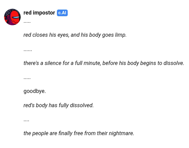 Pt.2 of my C.ai Red Imposter encounter. (The sad end for Red...) | Fandom