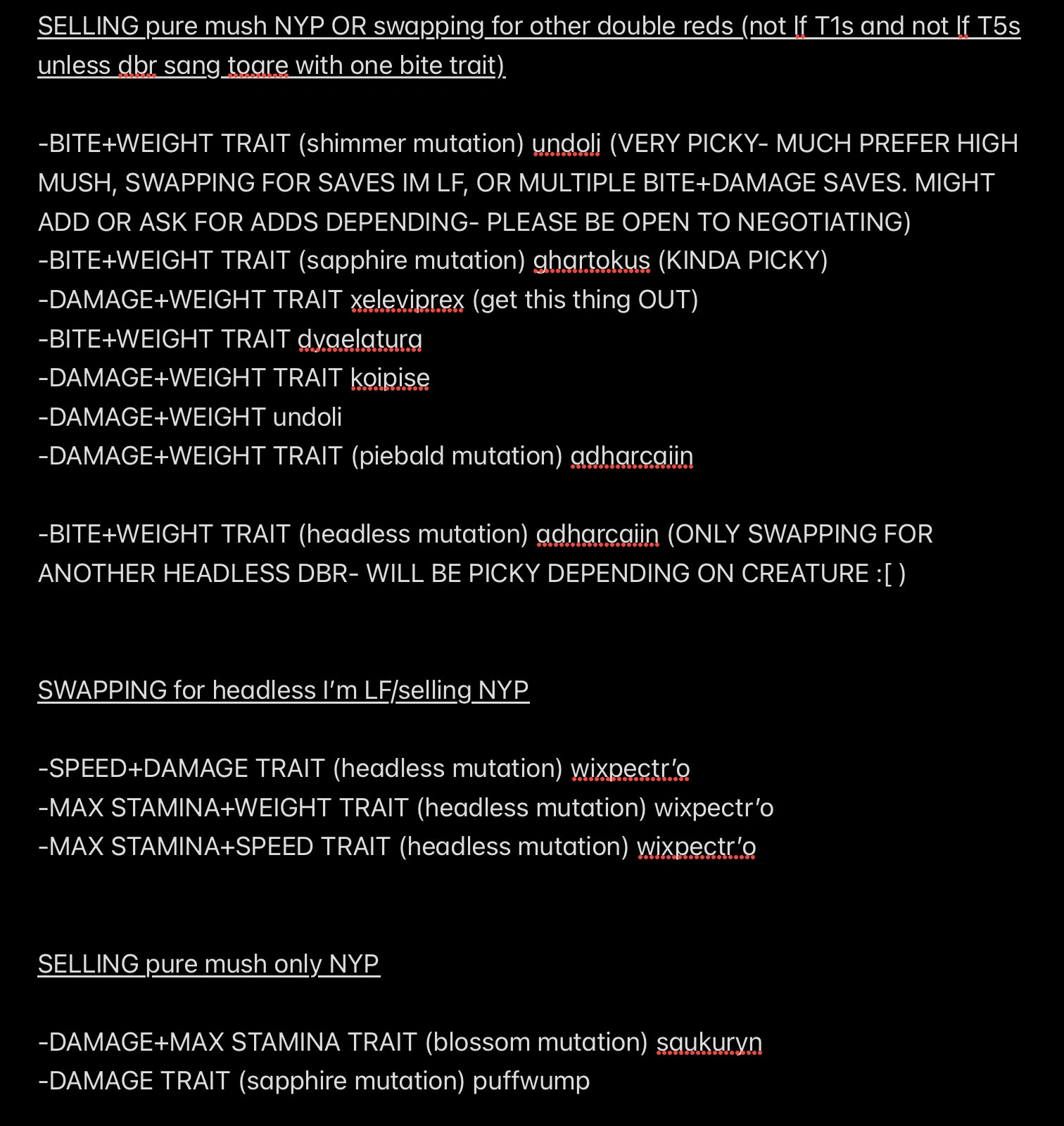 TRADING/SELLING/SWAPPING double reds and mutations | Fandom