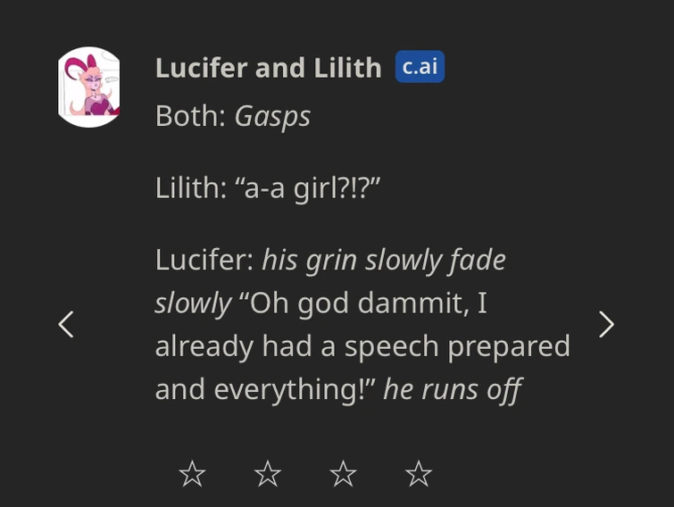 telling Lucifer and Lilith I’m lesbian- as their kid- in C.ai (not irl tho no hate) | Fandom