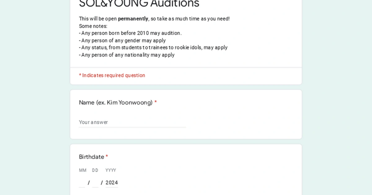 SOL&YOUNG Auditions | Fandom