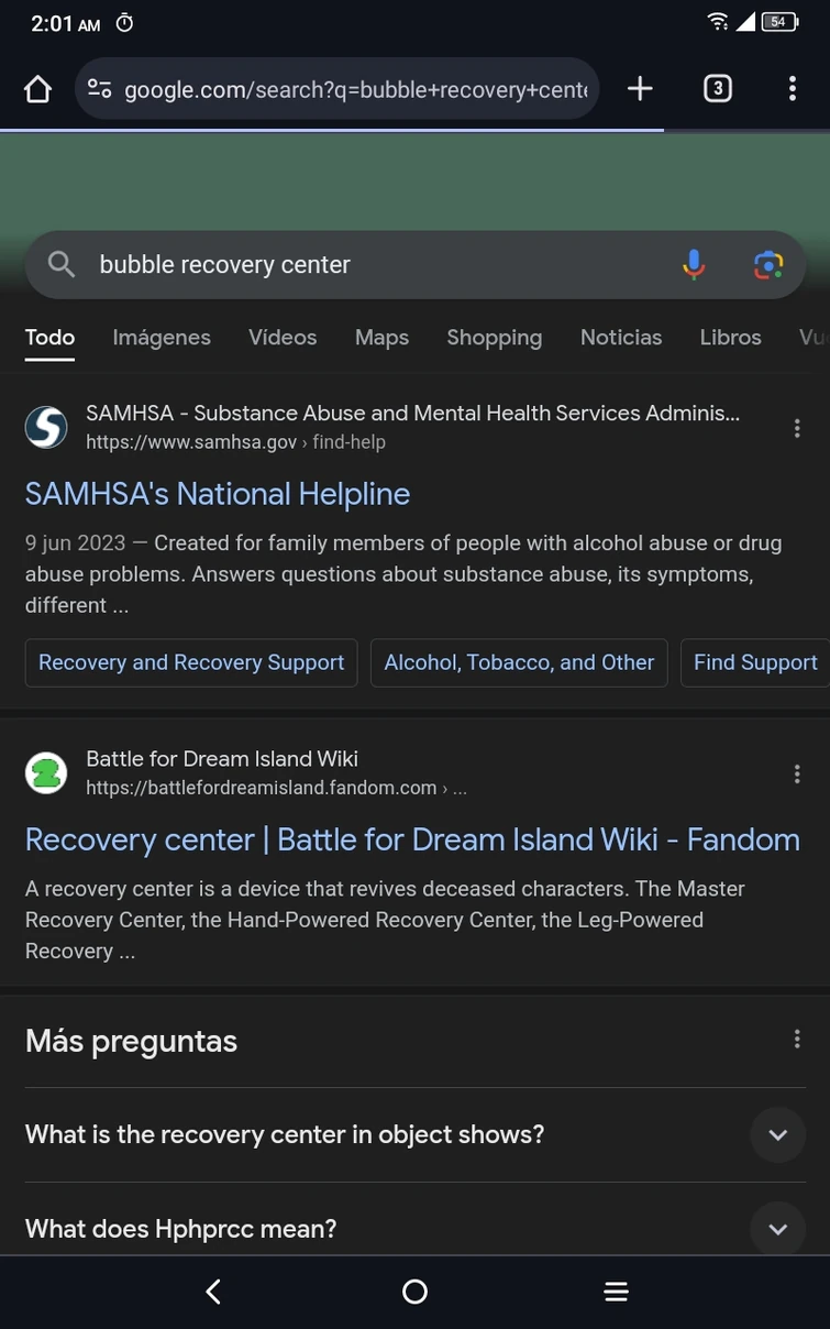 why does searching bubble recovery center give you a help line | Fandom
