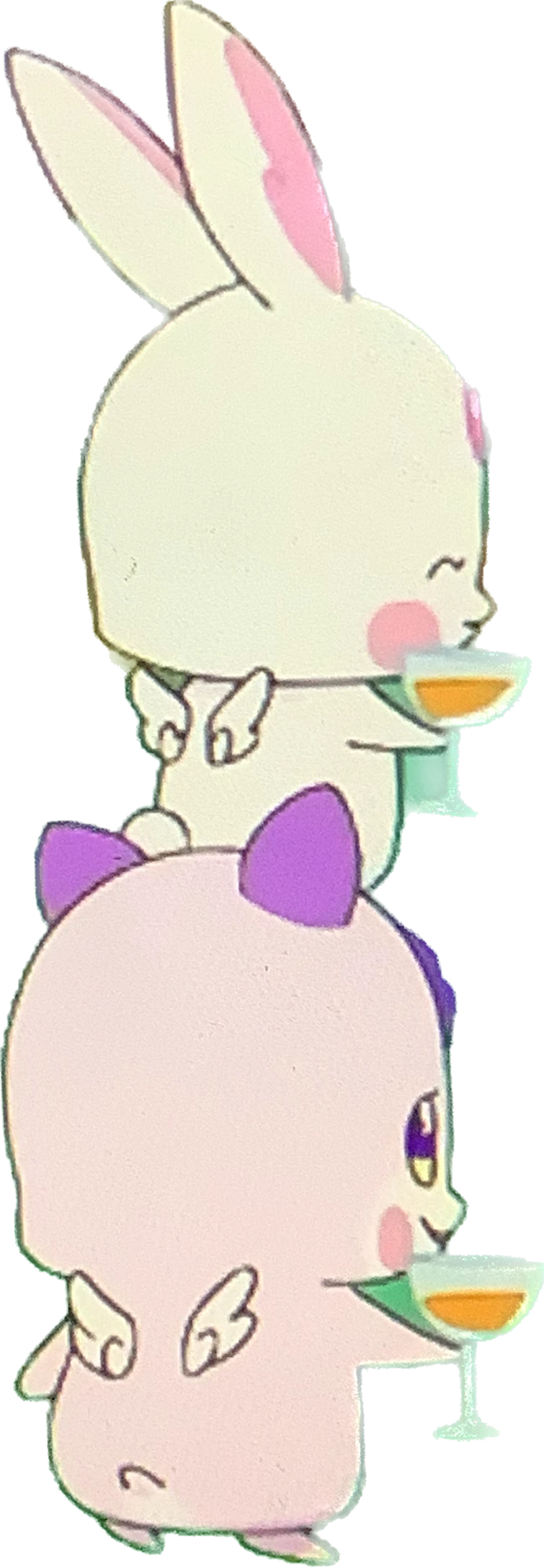 Kirarin rabbit and kirarin hamster with drinks in no background | Fandom