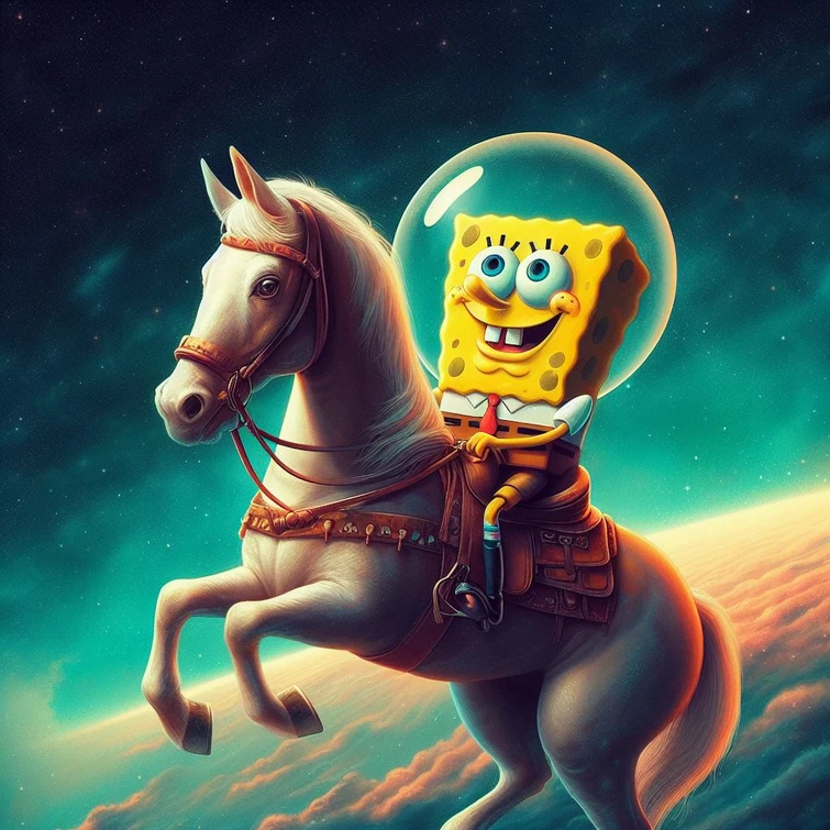 Some AI Art of SpongeBob Riding a Horse in Outer Space | Fandom