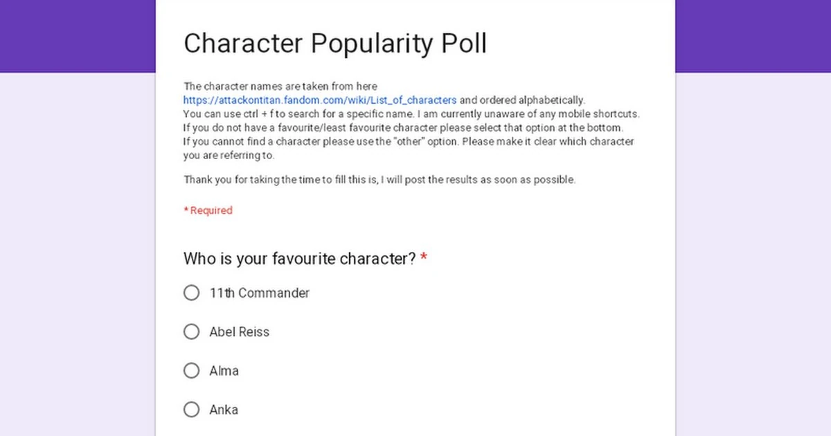 Character Popularity Poll | Fandom
