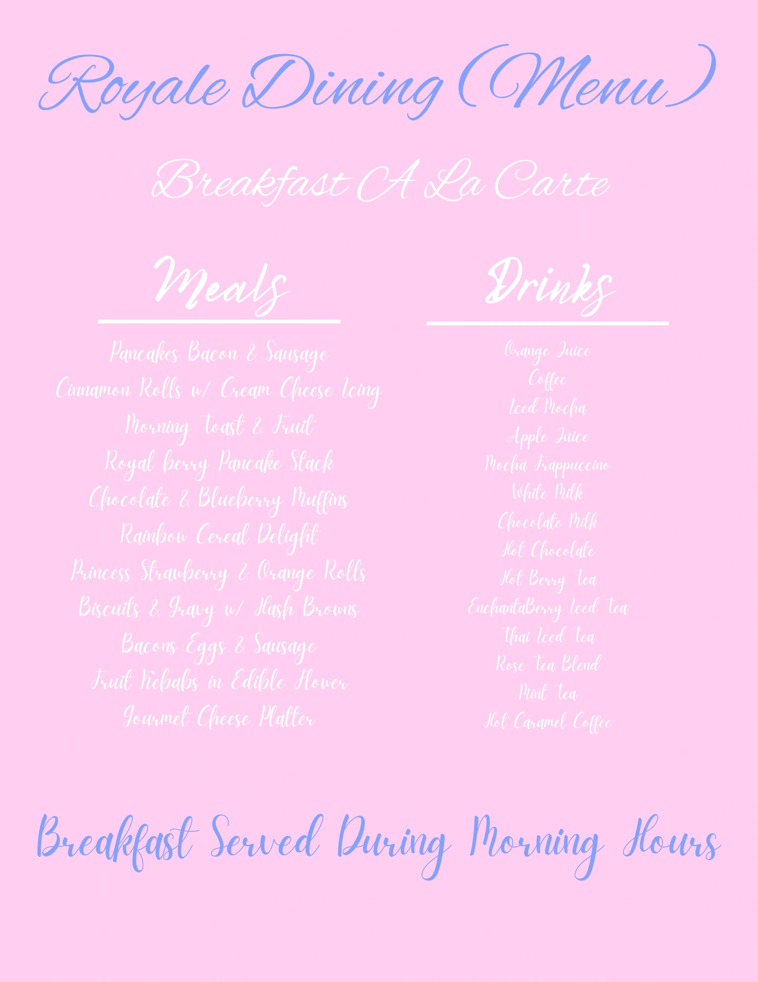 Breakfast and Lunch menus for Royale High Campus 2 | Fandom