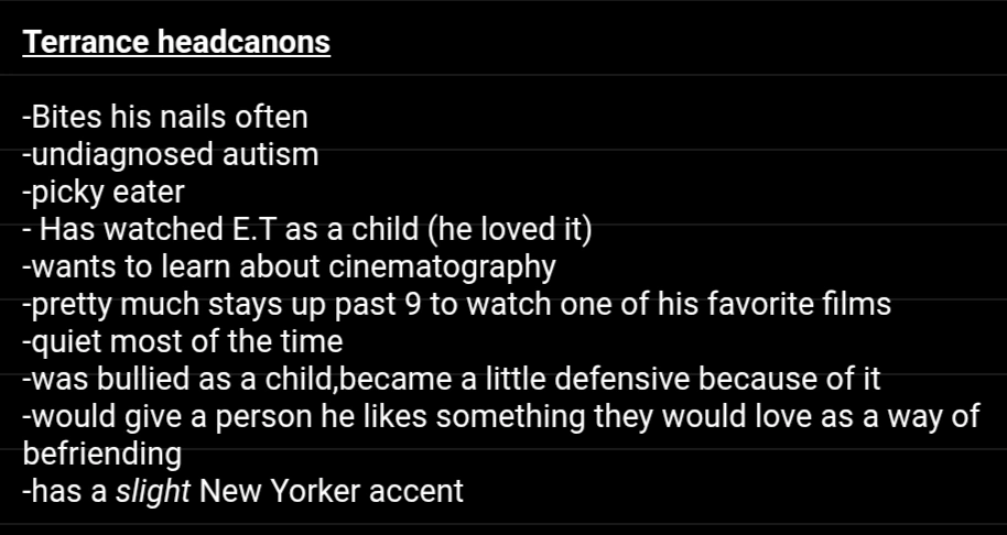 Terrance headcanons- i swear i didn't self-project,I SWEA- | Fandom