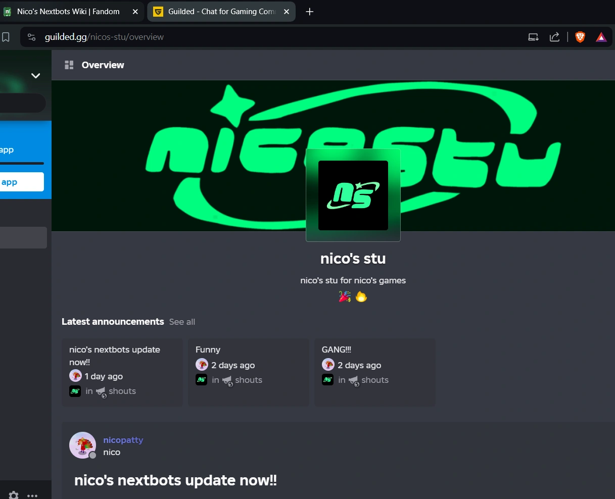 should i make a nico's stu (guilded) social page in the wiki | Fandom