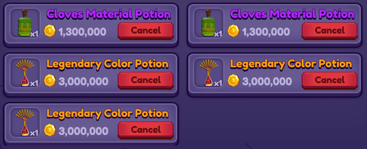 T/S leg color pots and clover material potions! | Fandom