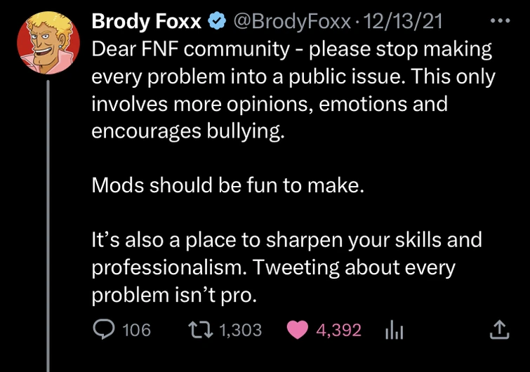 shoutout to the time where Brody Foxx out of all people called out the FNF community | Fandom