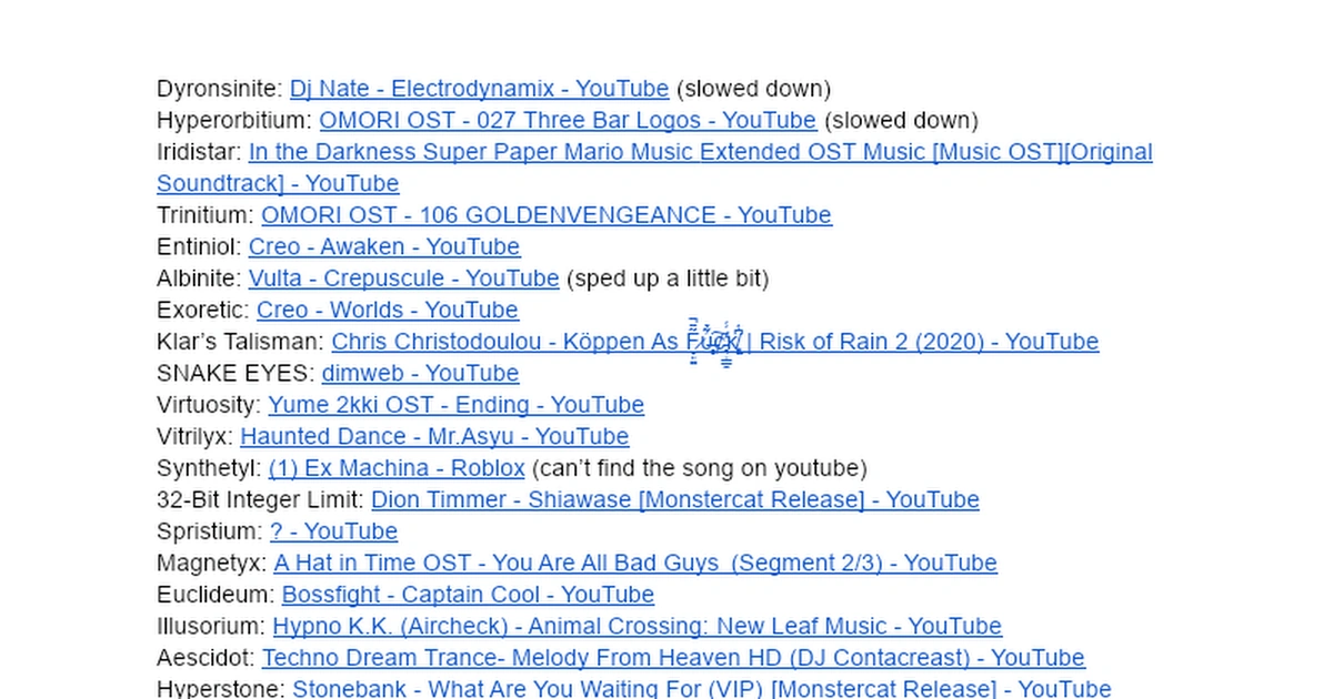 Ore songs google docs | Fandom