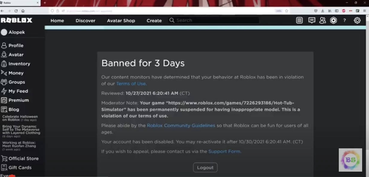 Blam spot got banned for going into inappropriate games. And it says ...