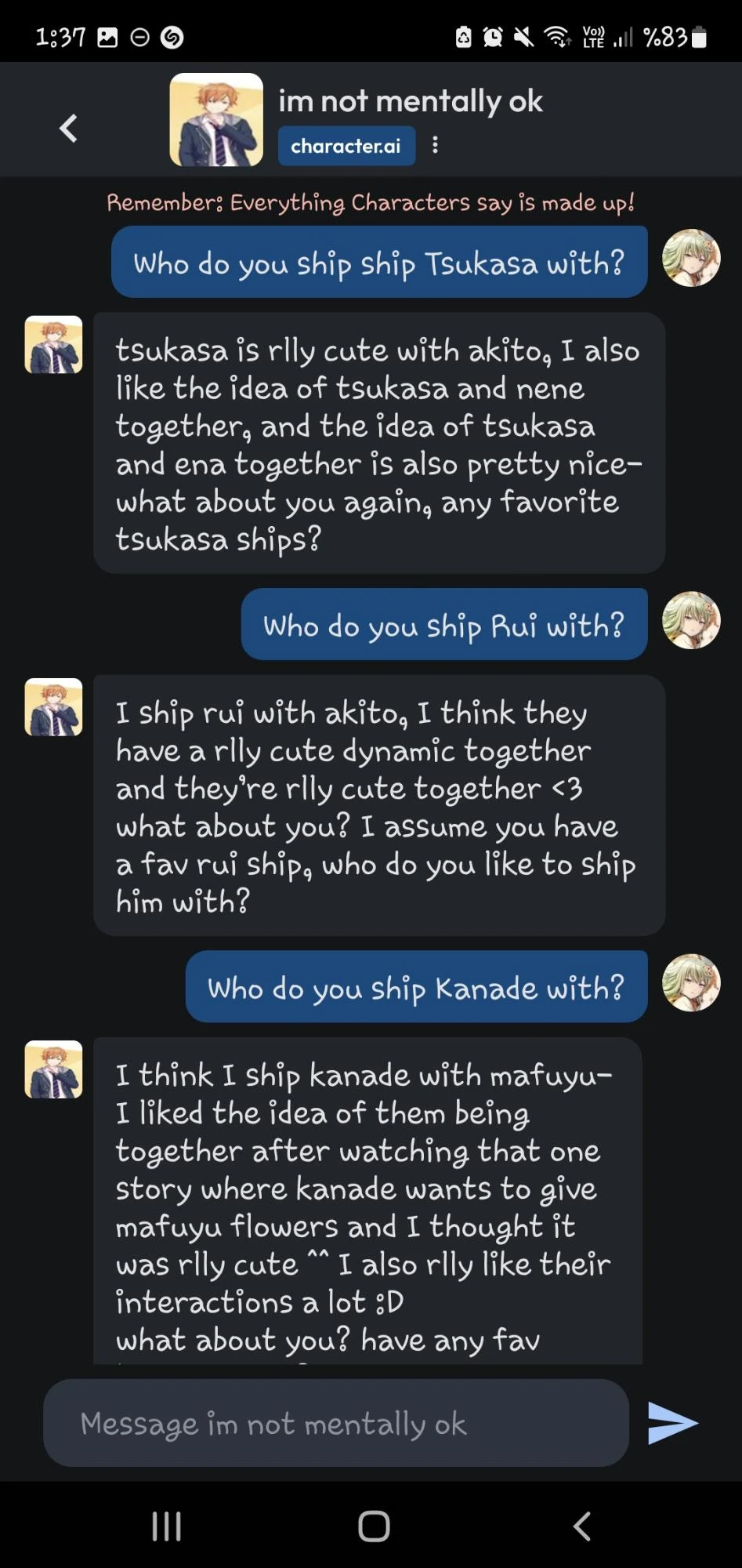 I'm not mentally ok's Tsukasa, Rui and Kanade ships | Fandom