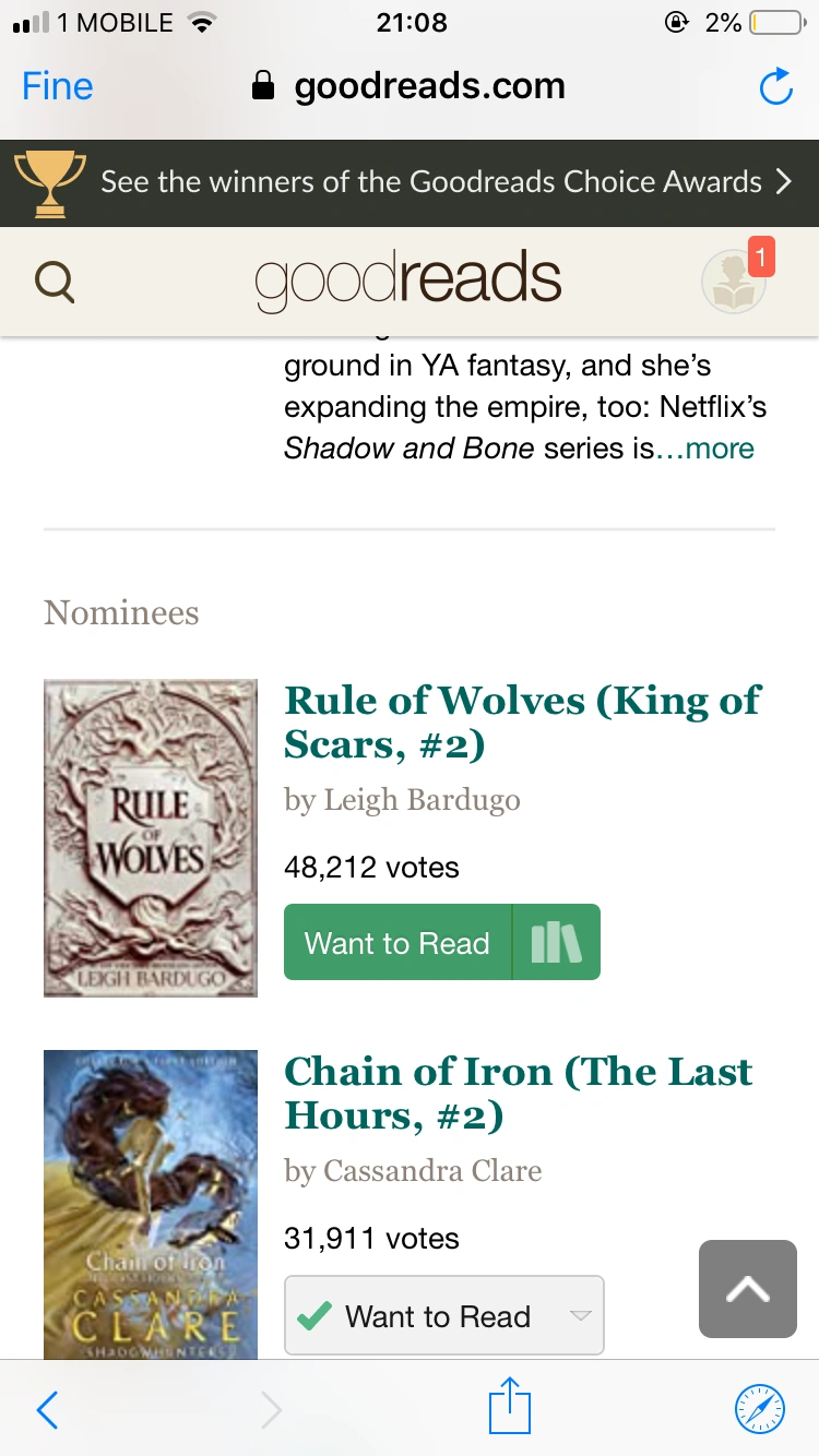 It’s 2nd on the goodreads choice awards 2021!! | Fandom